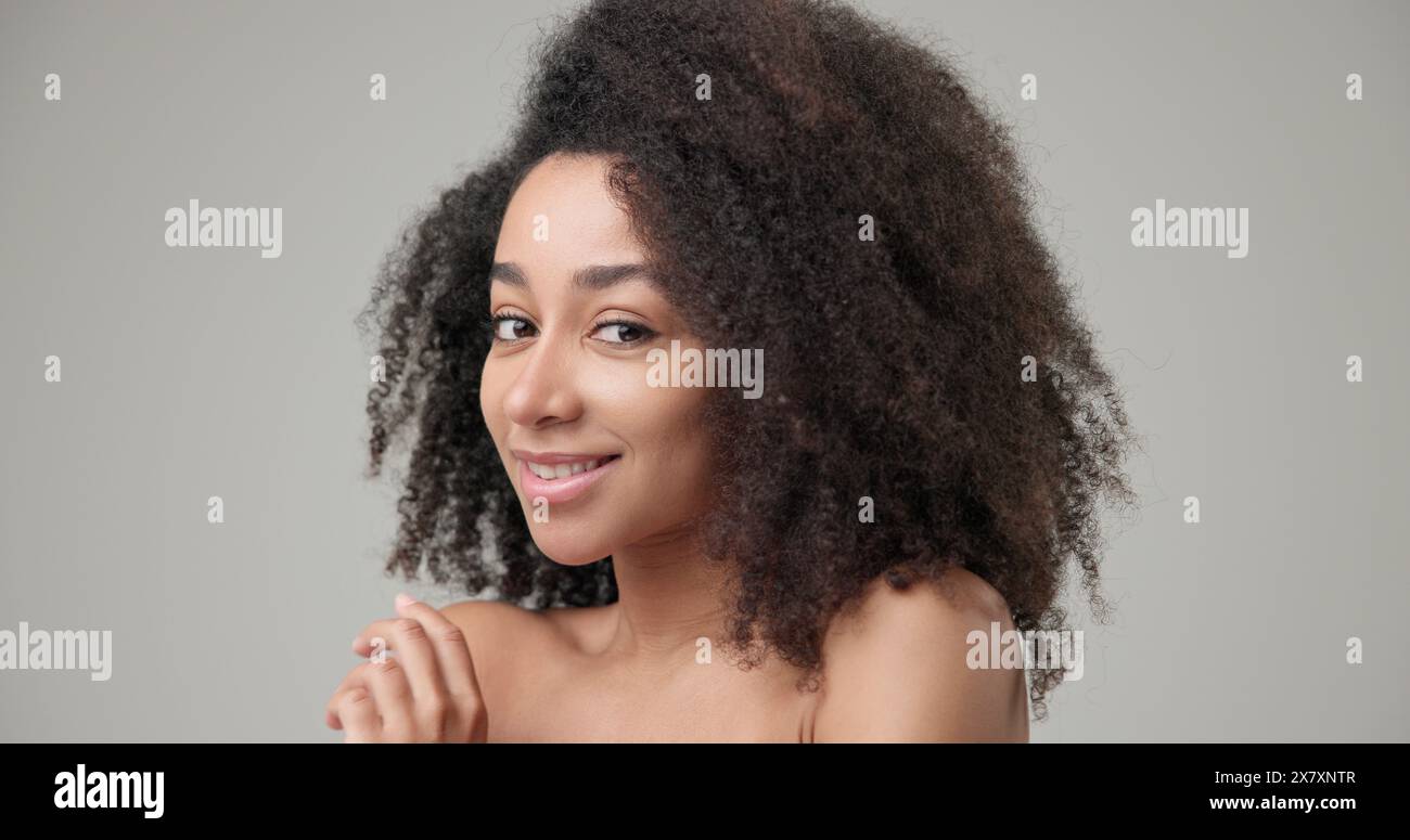 Beauty and healthcare concept - beautiful African American woman with ...