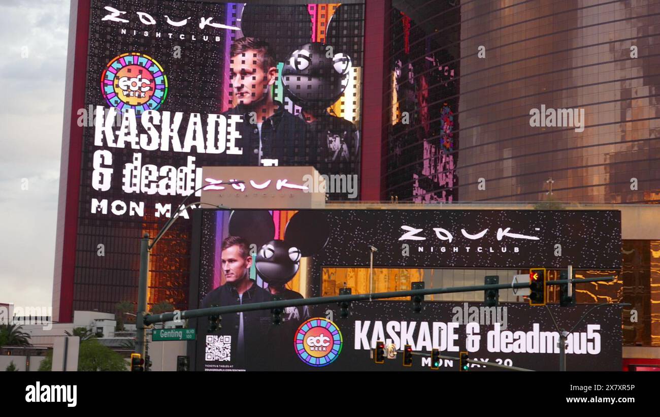 Las Vegas, Nevada, USA 14th May 2024 Musician/DJ Kaskade & deadmau5 Resorts World Billboard on ...