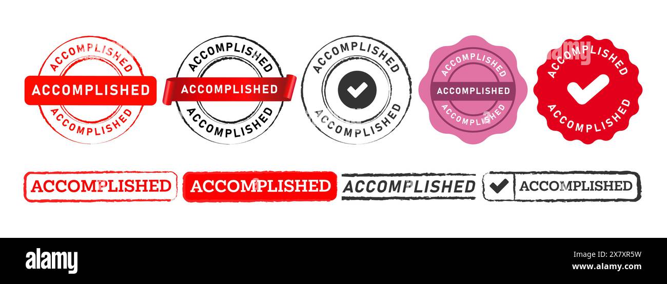 accomplished rubber stamp and seal badge label sticker sign for success ...