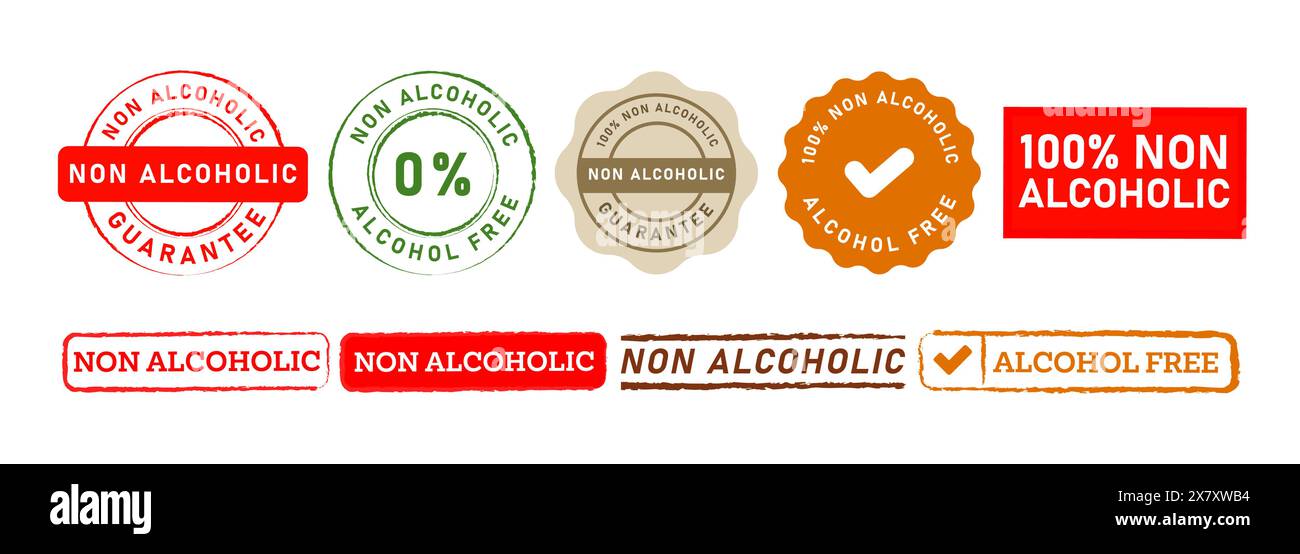 non alcoholic rubber stamp labels ticker sign for alcohol free healthy ...