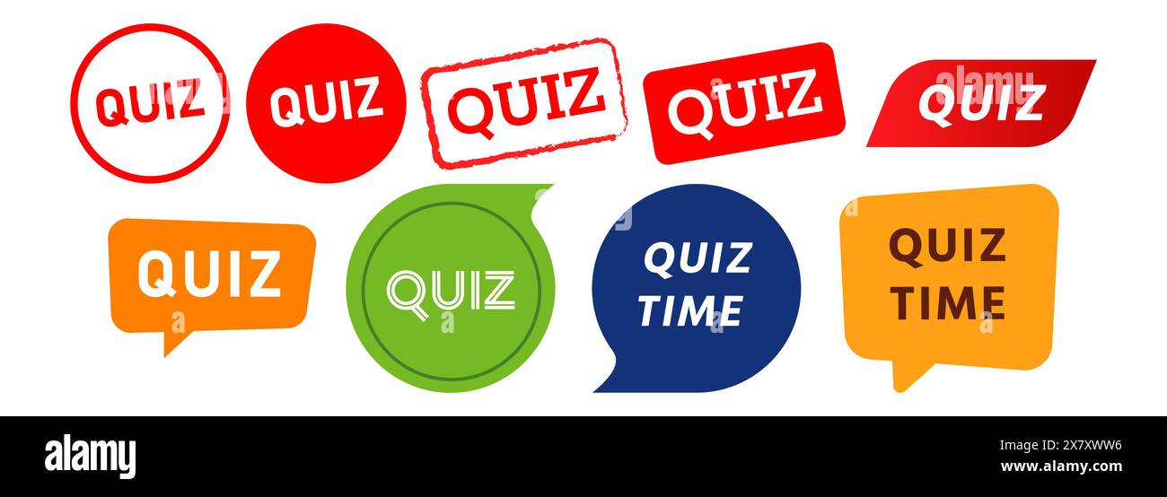 rubber stamp and speech bubble quiz label sticker for answer test ...