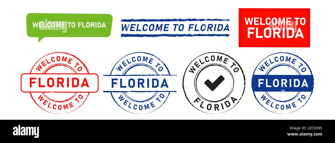 welcome to florida stamp label sticker sign for country city explore ...