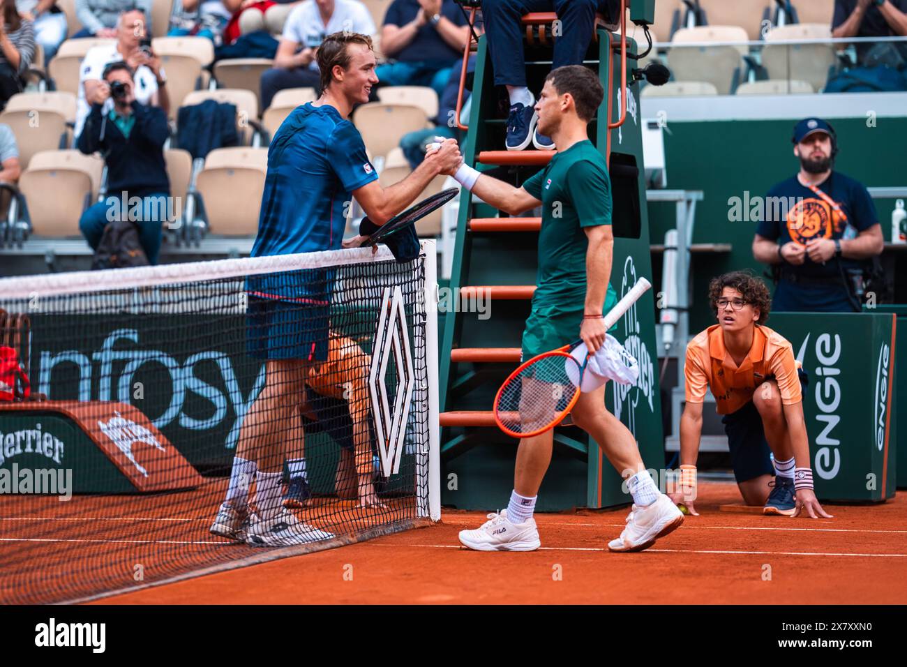 Diego SCHWARTZMAN (ARG) and Lukas NEUMAYER (AUT) during the Roland-Garros 2024, ATP and WTA ...