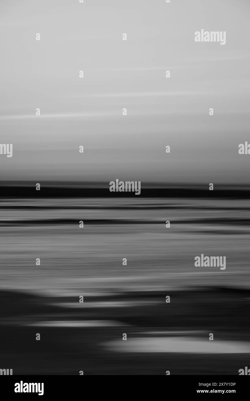 Abstract black and white landscape featuring horizontal lines and ...
