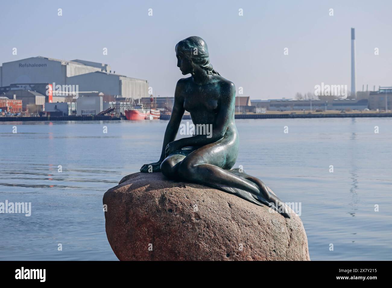 Copenhagen, Denmark - 23.03.2022: The Little Mermaid in Copenhagen, a legendary bronze statue by ...