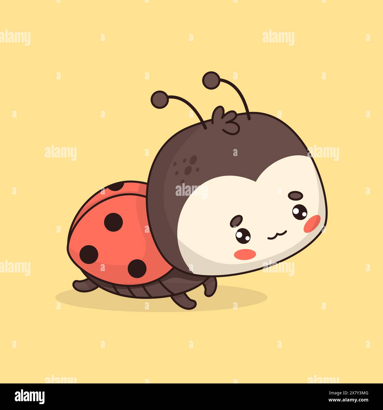 Cute Ladybug. Funny cartoon insect kawaii character. Vector ...