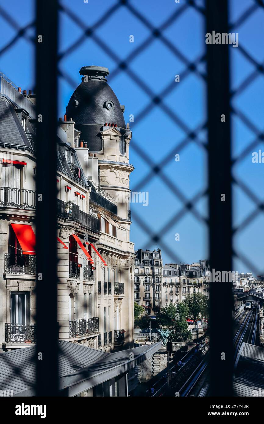Passy district in Paris, and a turret of the old 19th century house ...