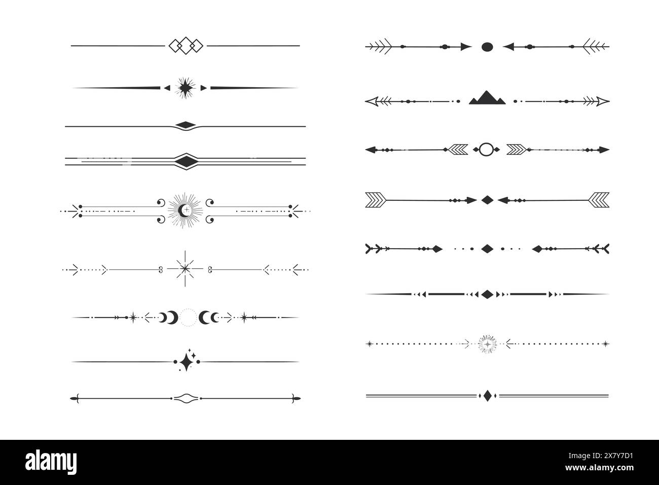 Set tribal ethnic arrow dividers, native indian bow boho in doodle ...