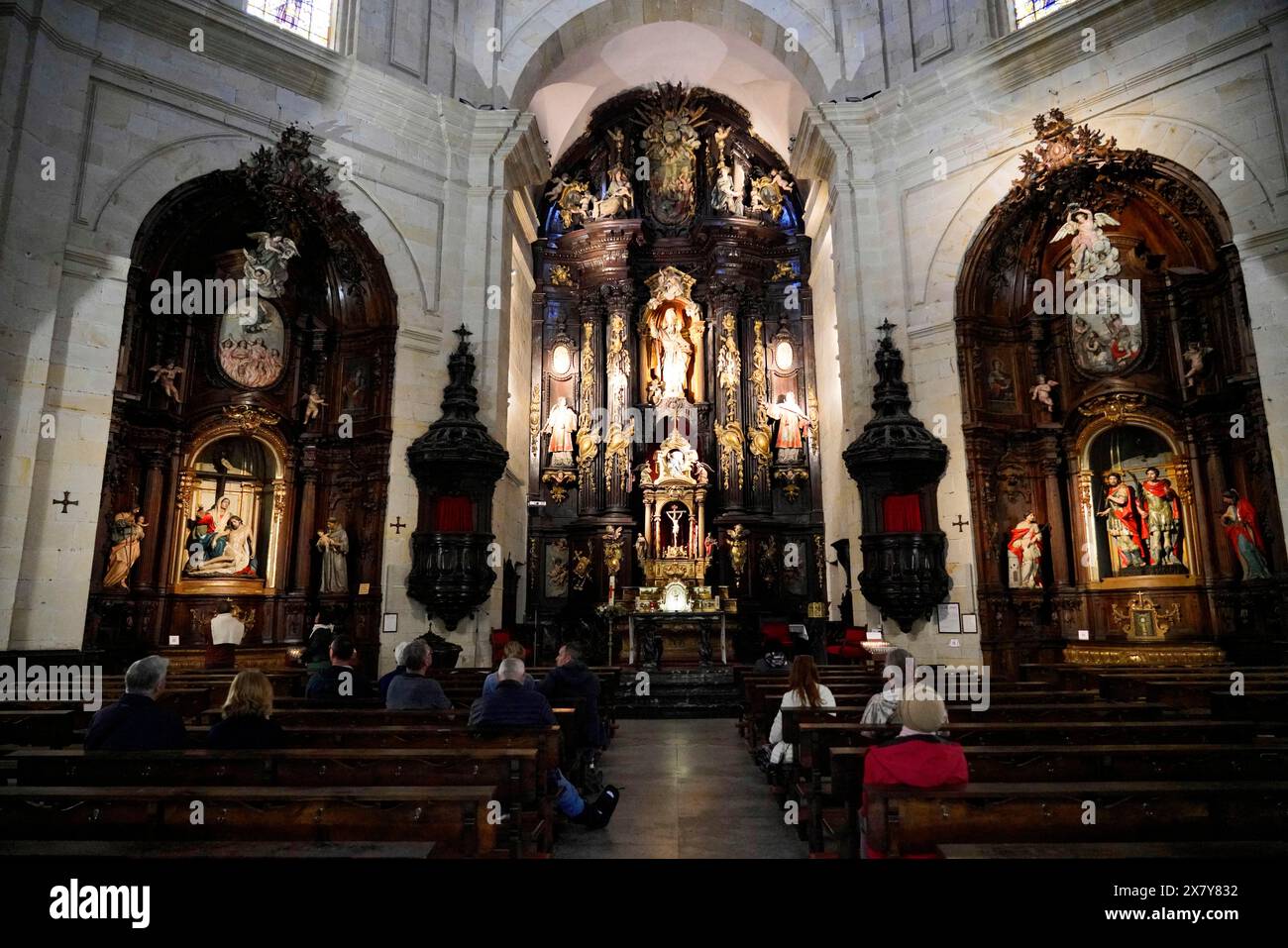 Iglesia San Nicolas de Bari, Baroque church interior with elaborately ...