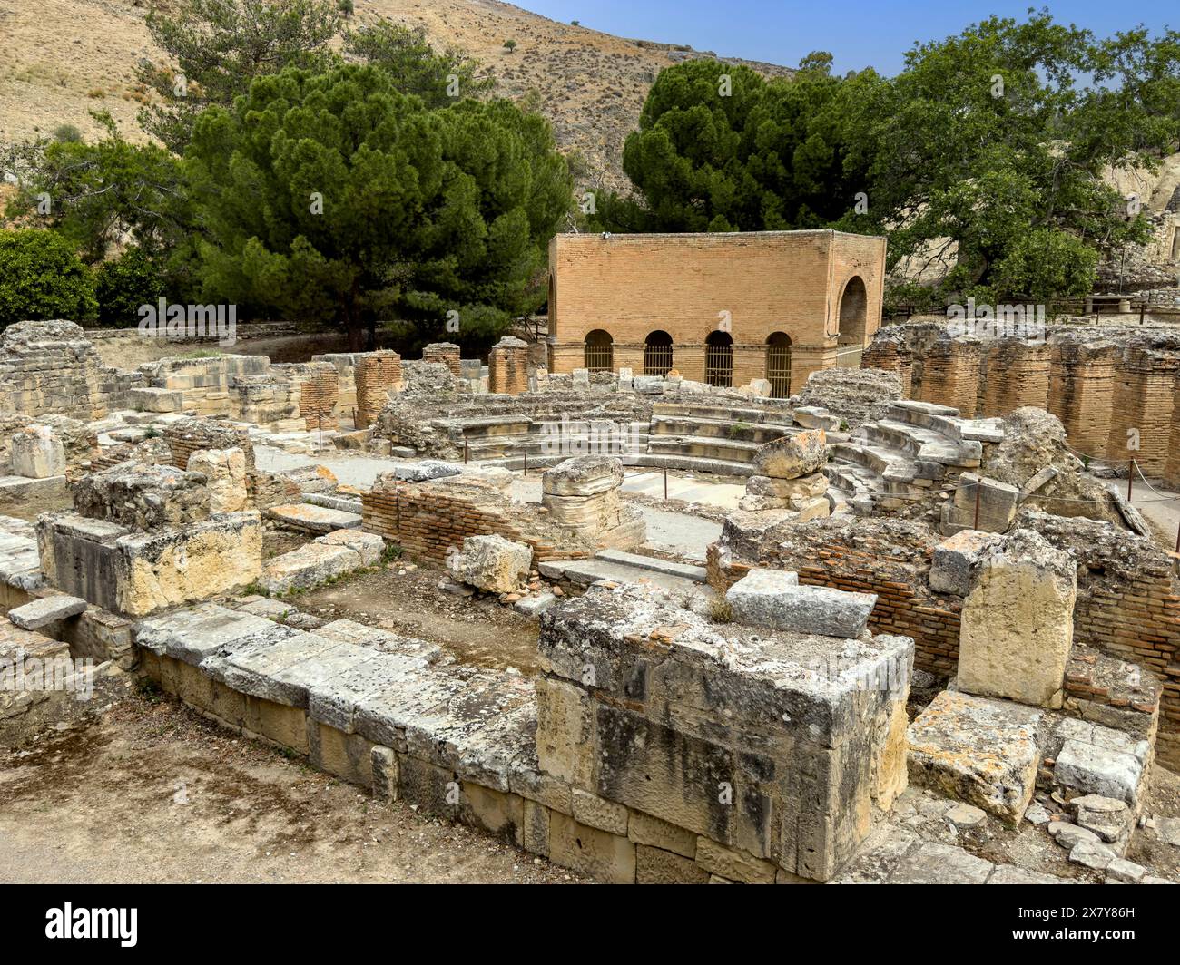 View of ruins of historic Roman amphitheatre from antiquity in ...