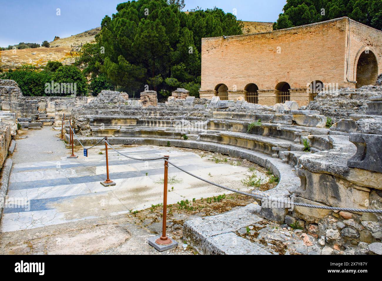 Ruins of historic Roman amphitheatre from antiquity in excavation site ...
