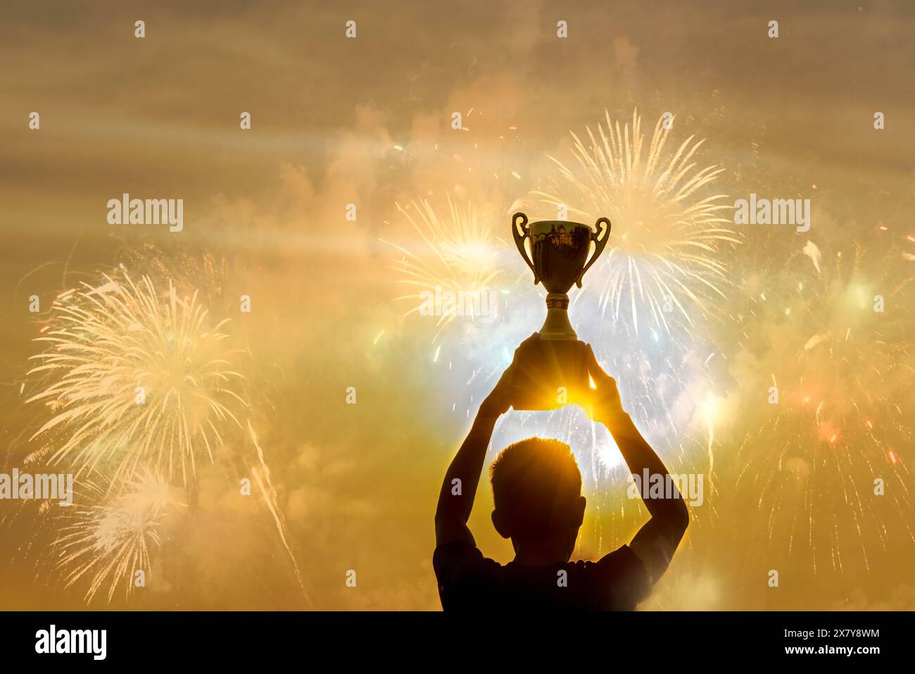 Winner win holding golden champion trophy cup prize. Silhouette best ...