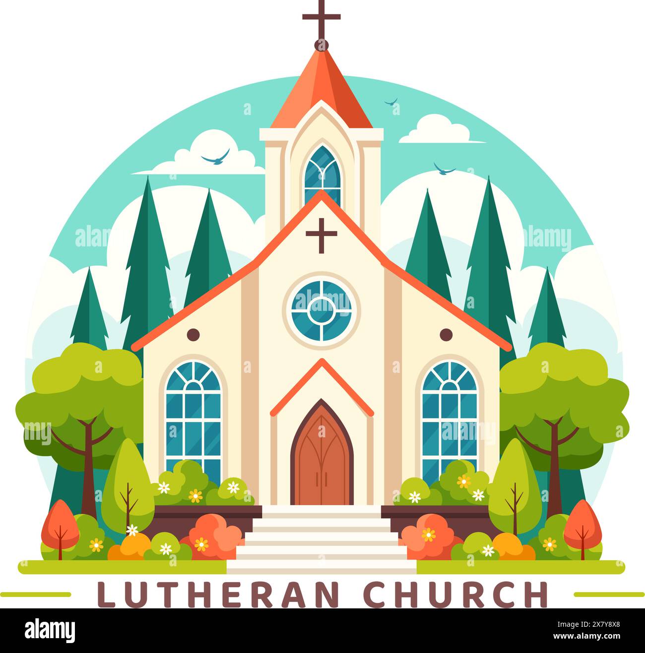 Lutheran Church Vector Illustration featuring a Cathedral Temple ...