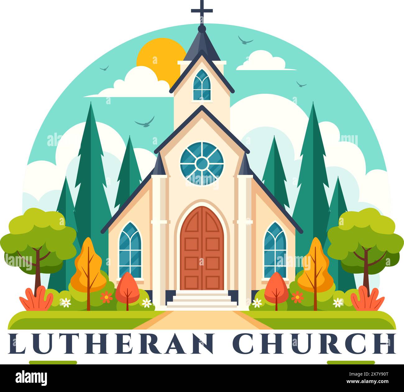 Lutheran Church Vector Illustration featuring a Cathedral Temple ...