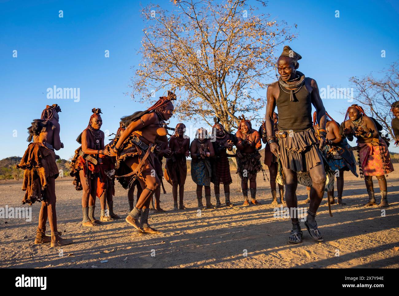 Group of traditional Himba woman with chief of the village standing in ...