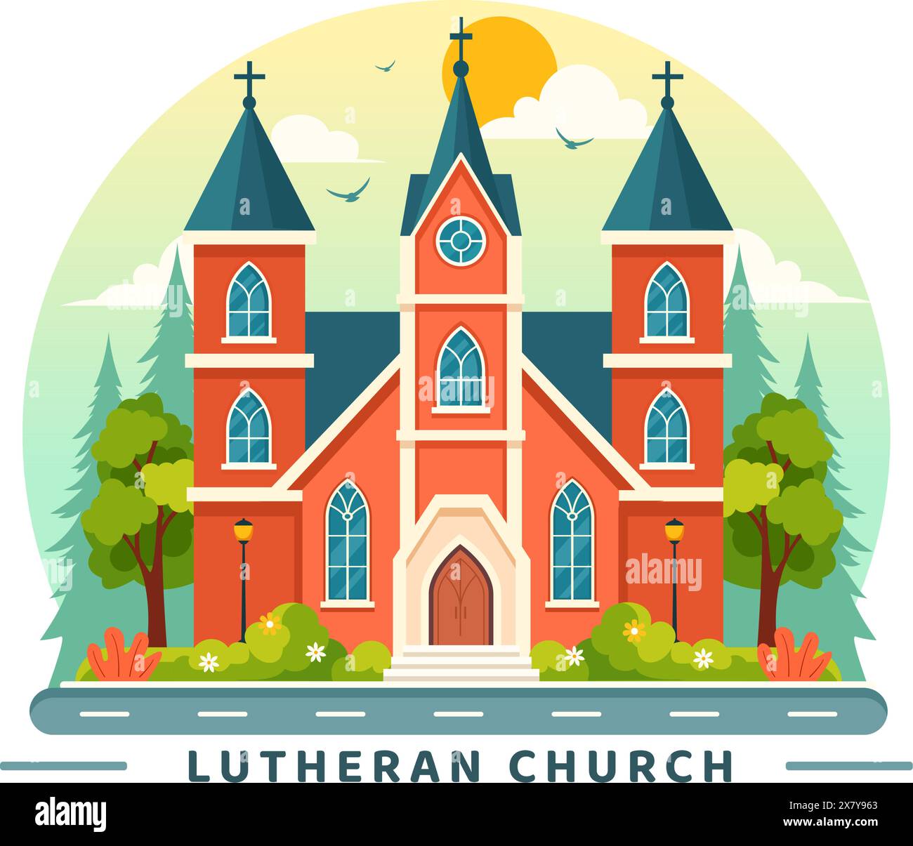Lutheran Church Vector Illustration featuring a Cathedral Temple ...