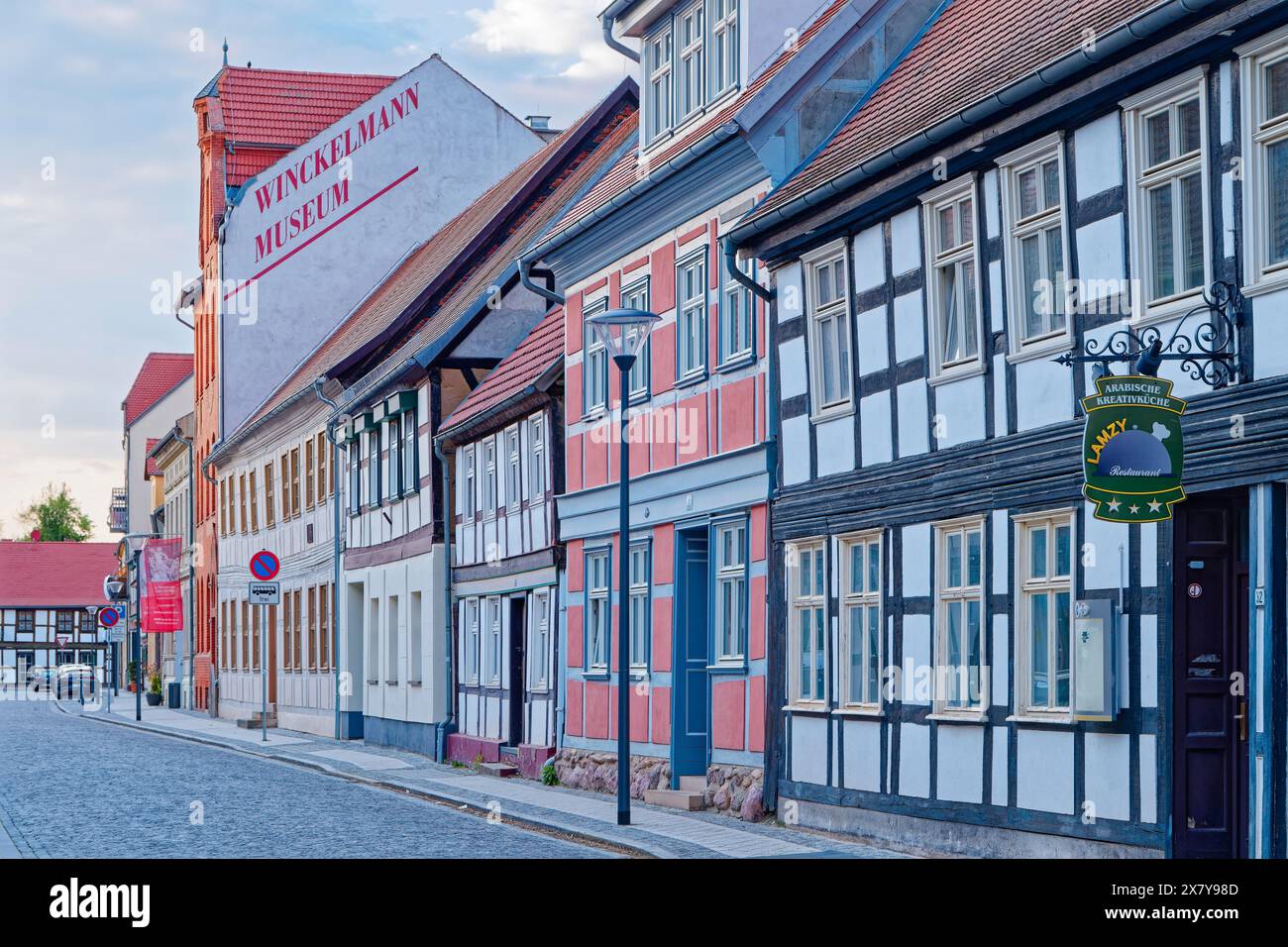 Half-timbered houses in the street Altes Dorf, a street with ...