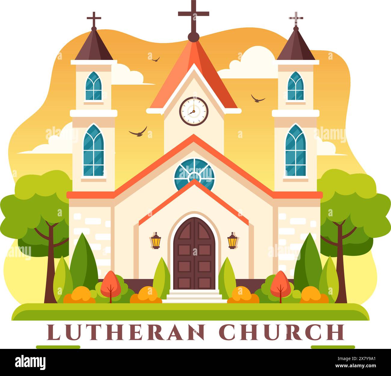 Lutheran Church Vector Illustration featuring a Cathedral Temple ...