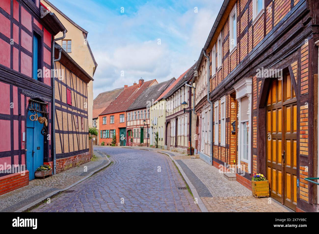 Half-timbered houses in Seehäuser Straße in Werben in the Altmark ...