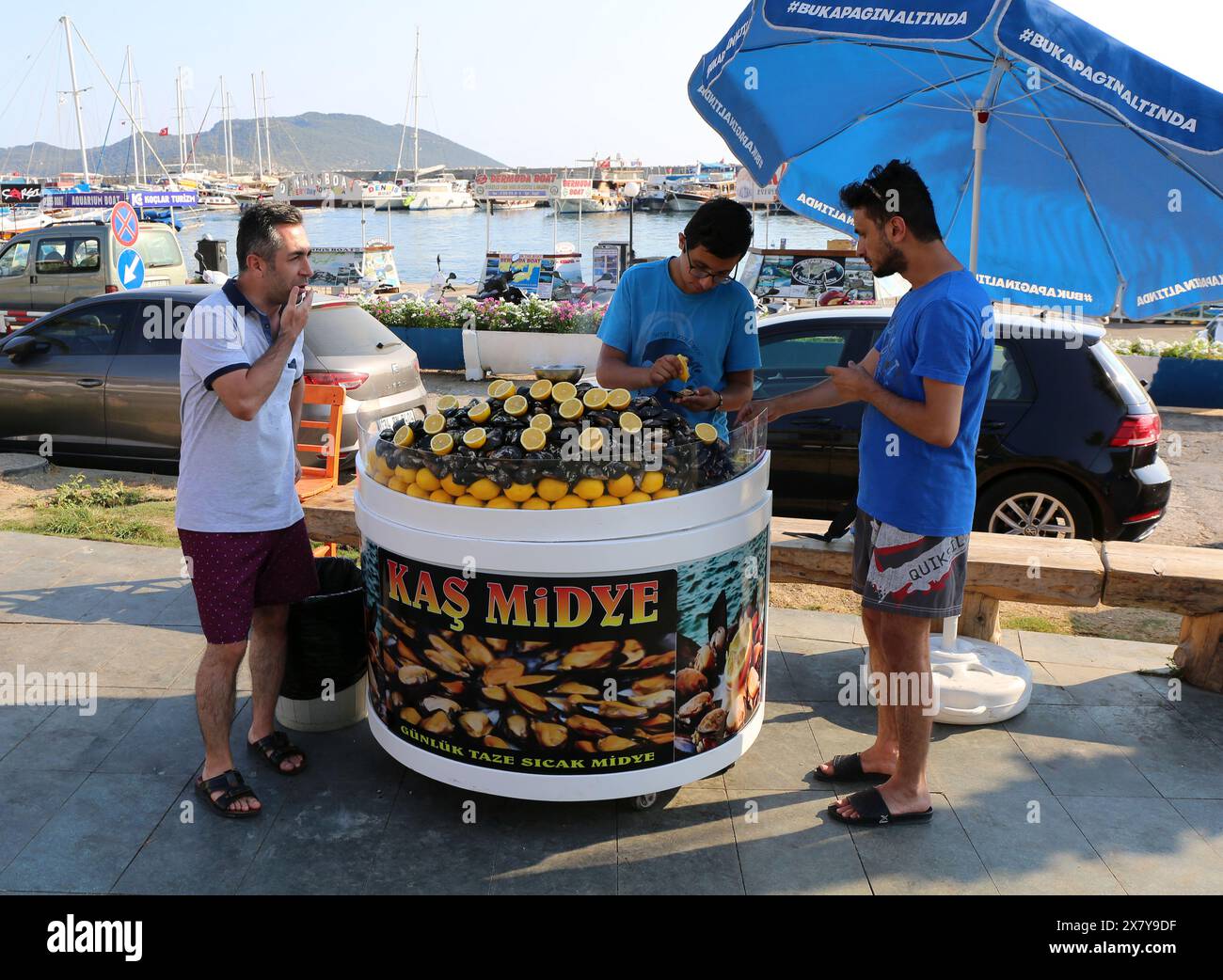 KAS, ANTALYA, TURKEY-AUGUST 09,2018:Unidentified People buying ...