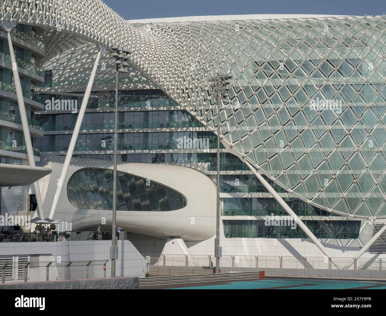 Detailed shot of a modern building with complex grid structure and many ...