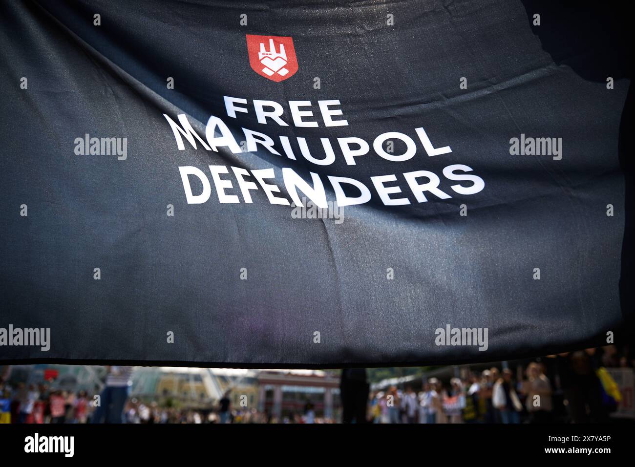 Flag "Free Mariupol Defenders" on a public demonstration in Kyiv - 19 ...