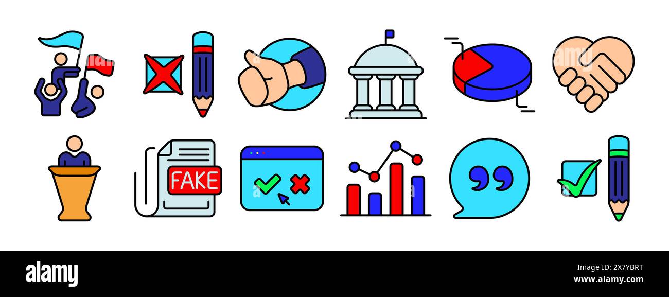 Politics set icon. Voting, debate, political campaign, handshake ...