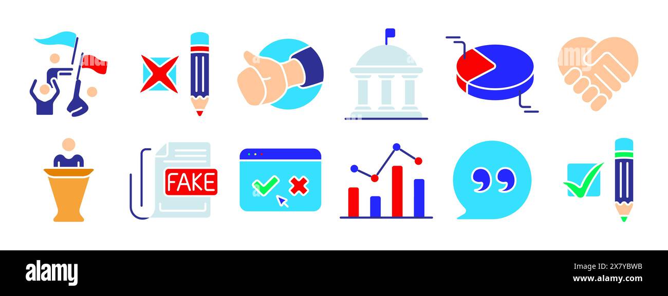 Politics set icon. Voting, debate, political campaign, handshake ...