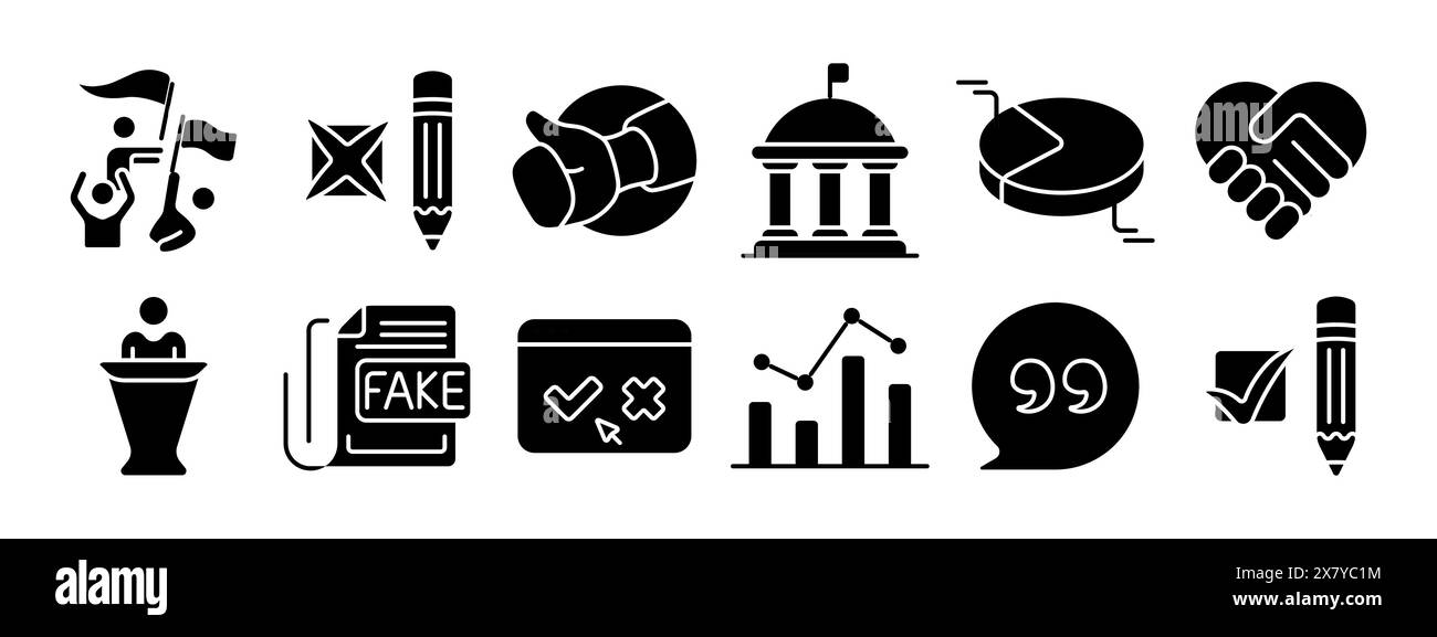 Politics set icon. Voting, debate, political campaign, handshake ...