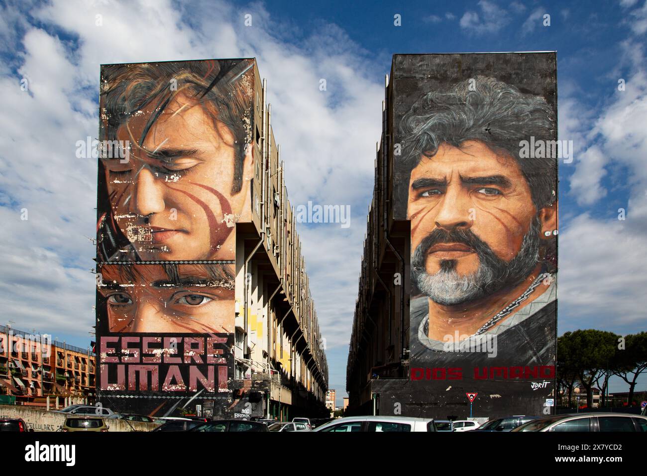 Street artist Jorit's mural of Maradona on a building in Naples, Italy ...