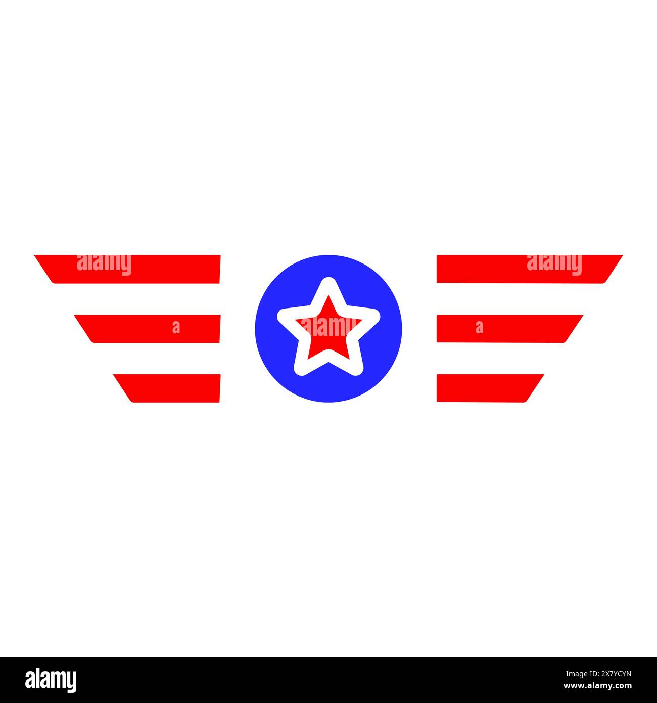 Patriotic wings icon. Red wings with blue circle and white star in the ...