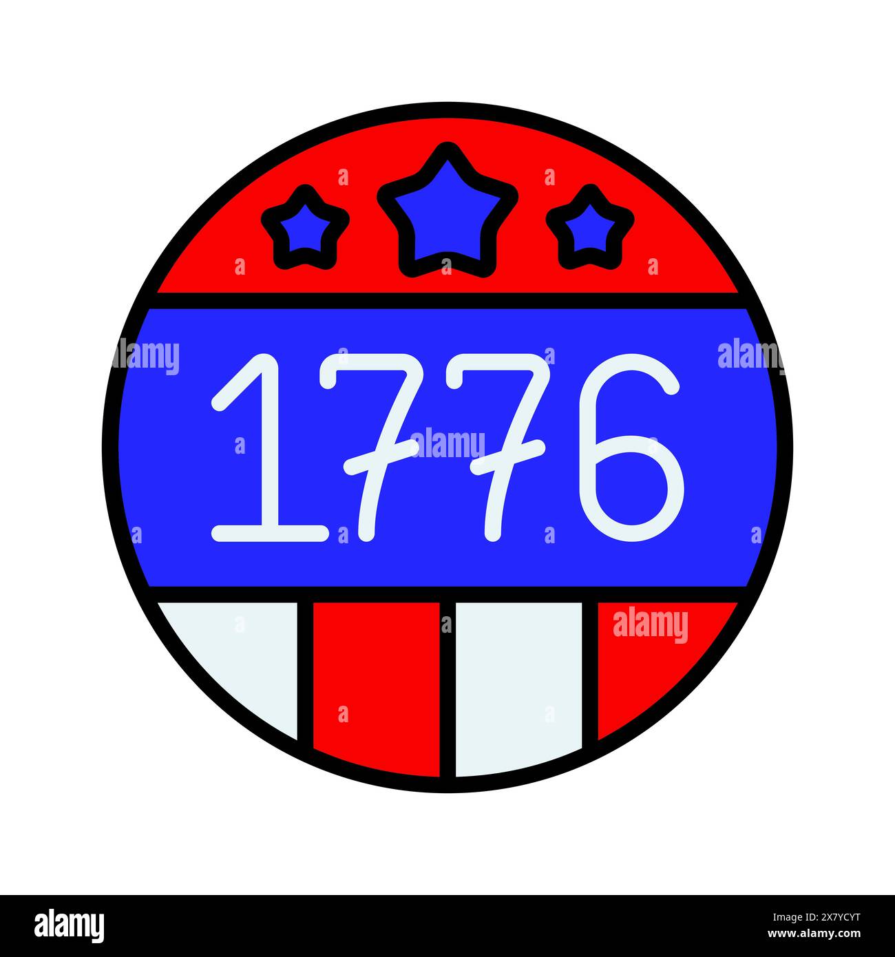 1776 badge icon. Round badge with stars, stripes, and the year 1776 ...