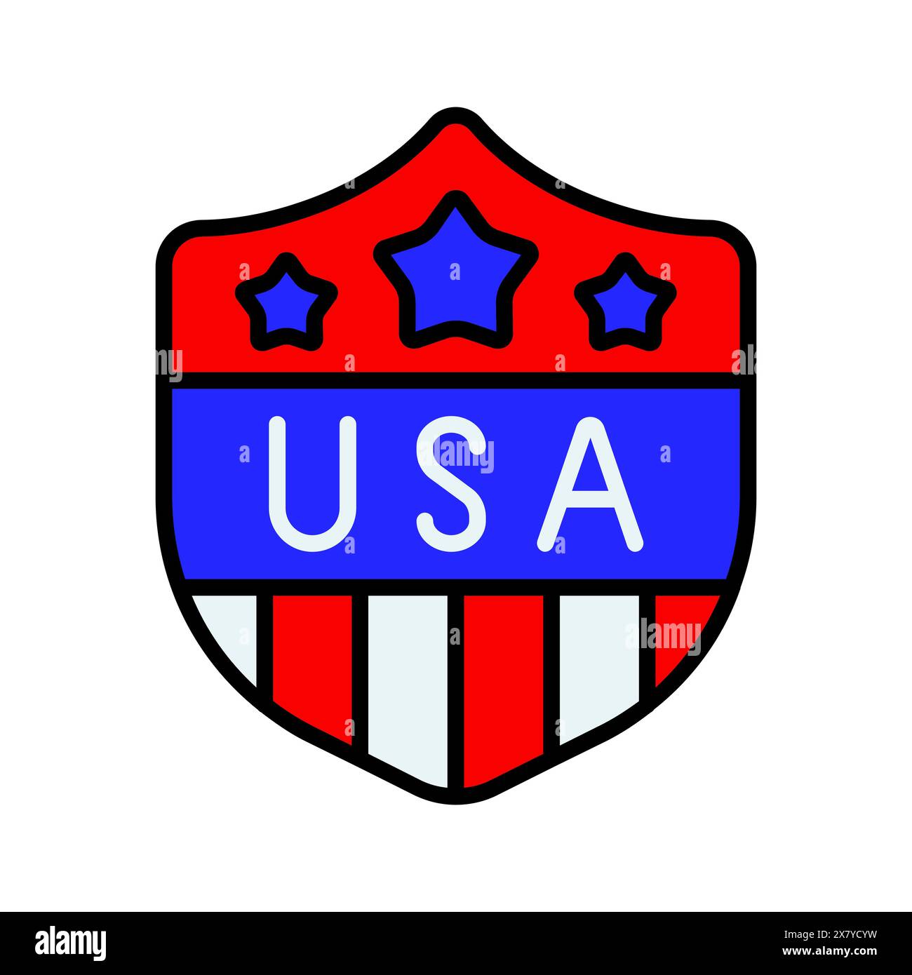 USA shield icon. Red, white, and blue shield with stars and USA text ...
