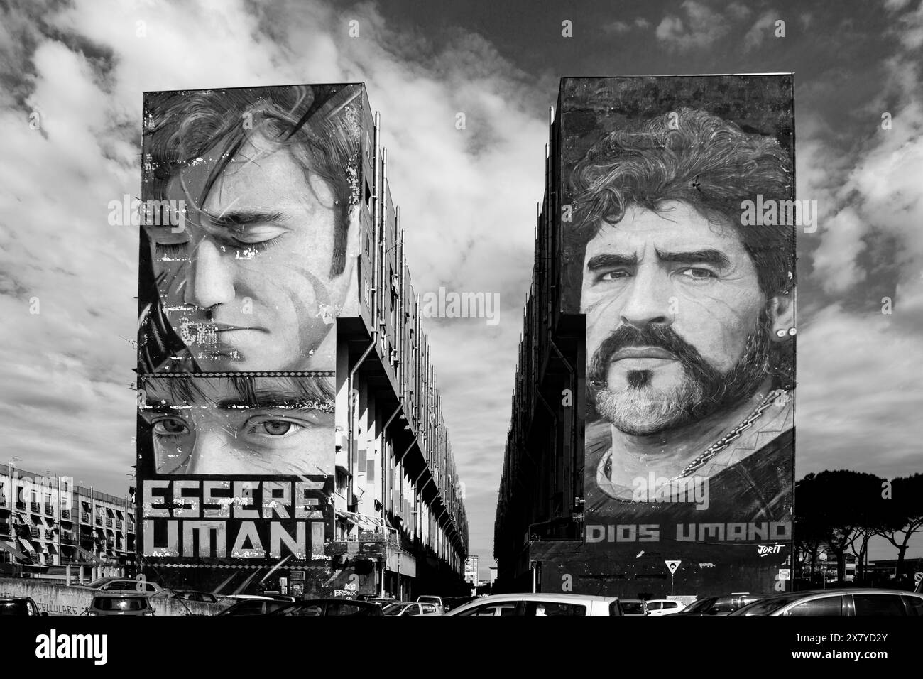 Street artist Jorit's mural of Maradona on a building in Naples, Italy ...