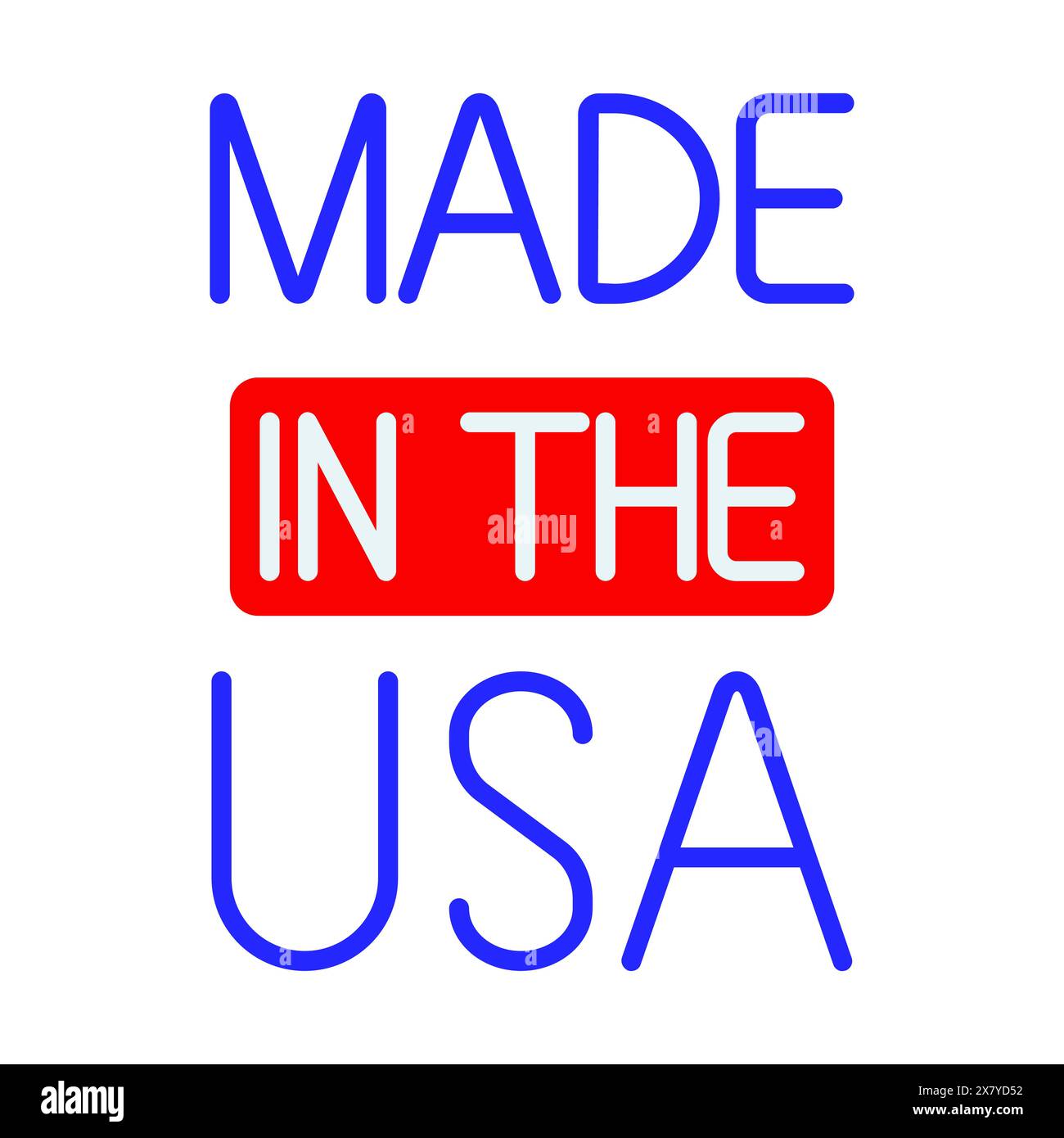 Made in the USA icon. Text design with bold lettering and red highlight ...