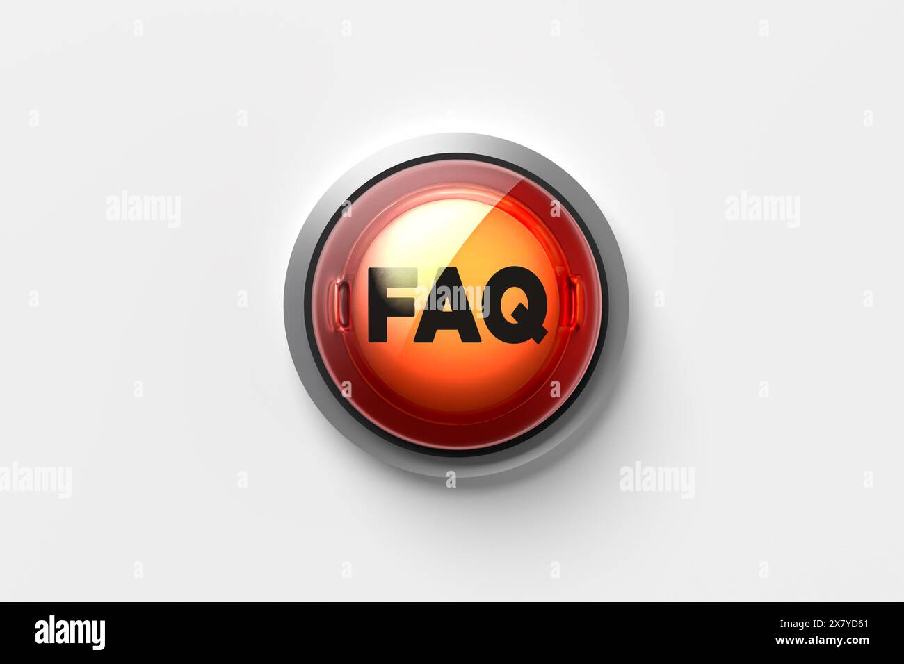 The acronym FAQ frequently asked question on a push button isolated on white background. 3D ...