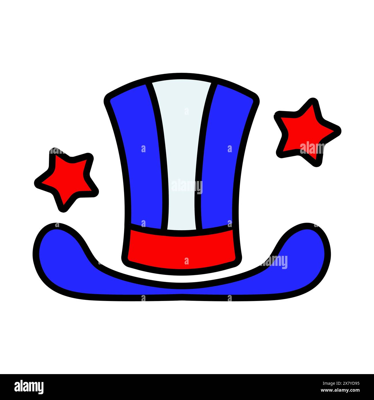 Uncle Sam hat icon. Red, white, and blue colors with stars. Symbol of ...