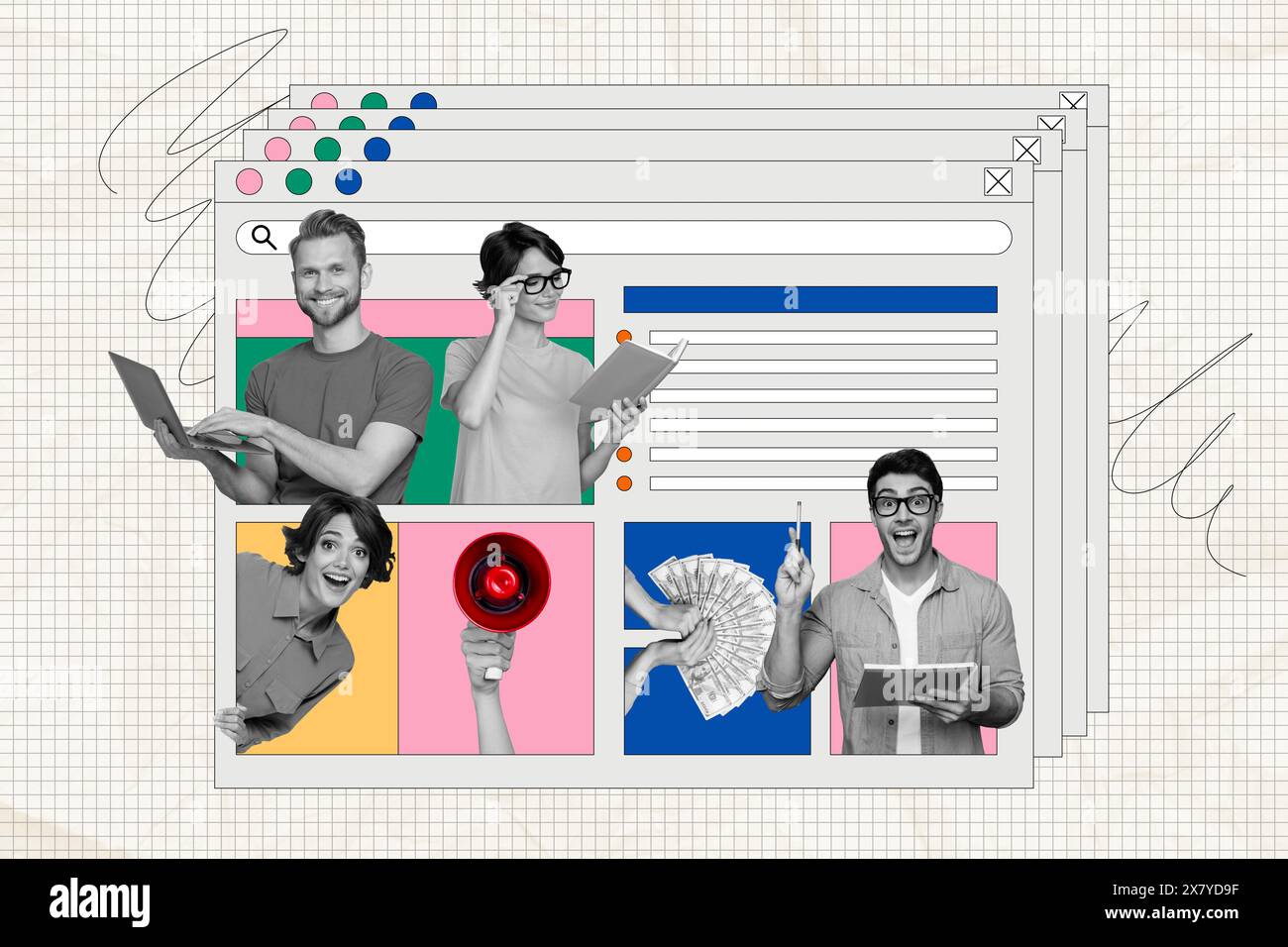 Composite photo collage of happy business people organization tab ...