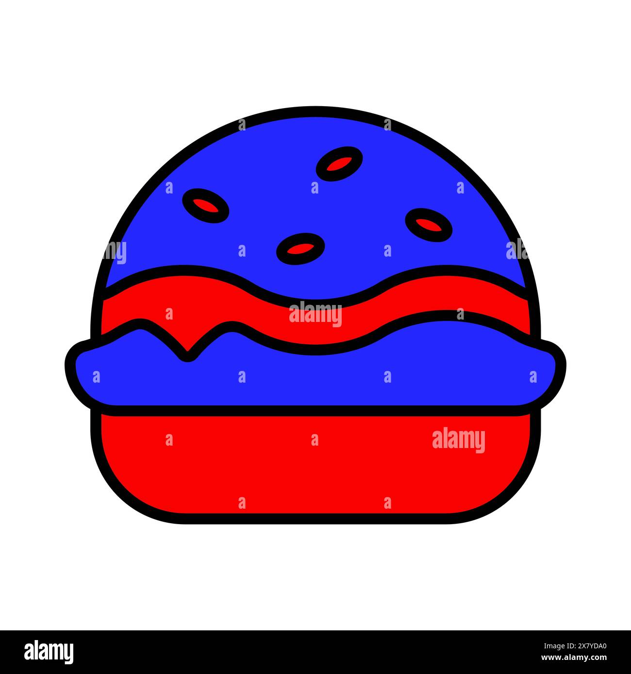 Patriotic burger icon. Blue and red colors with sesame seeds. Symbol of ...
