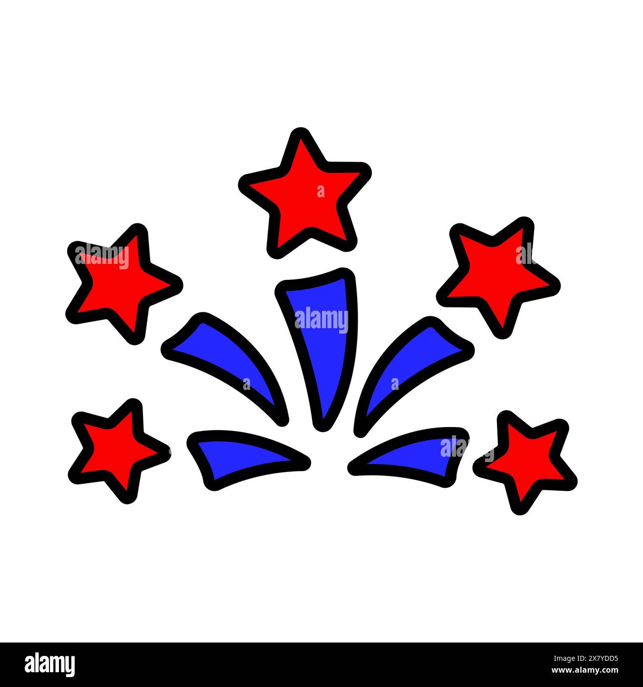 Patriotic fireworks set icon. Red stars, blue bursts, festive ...