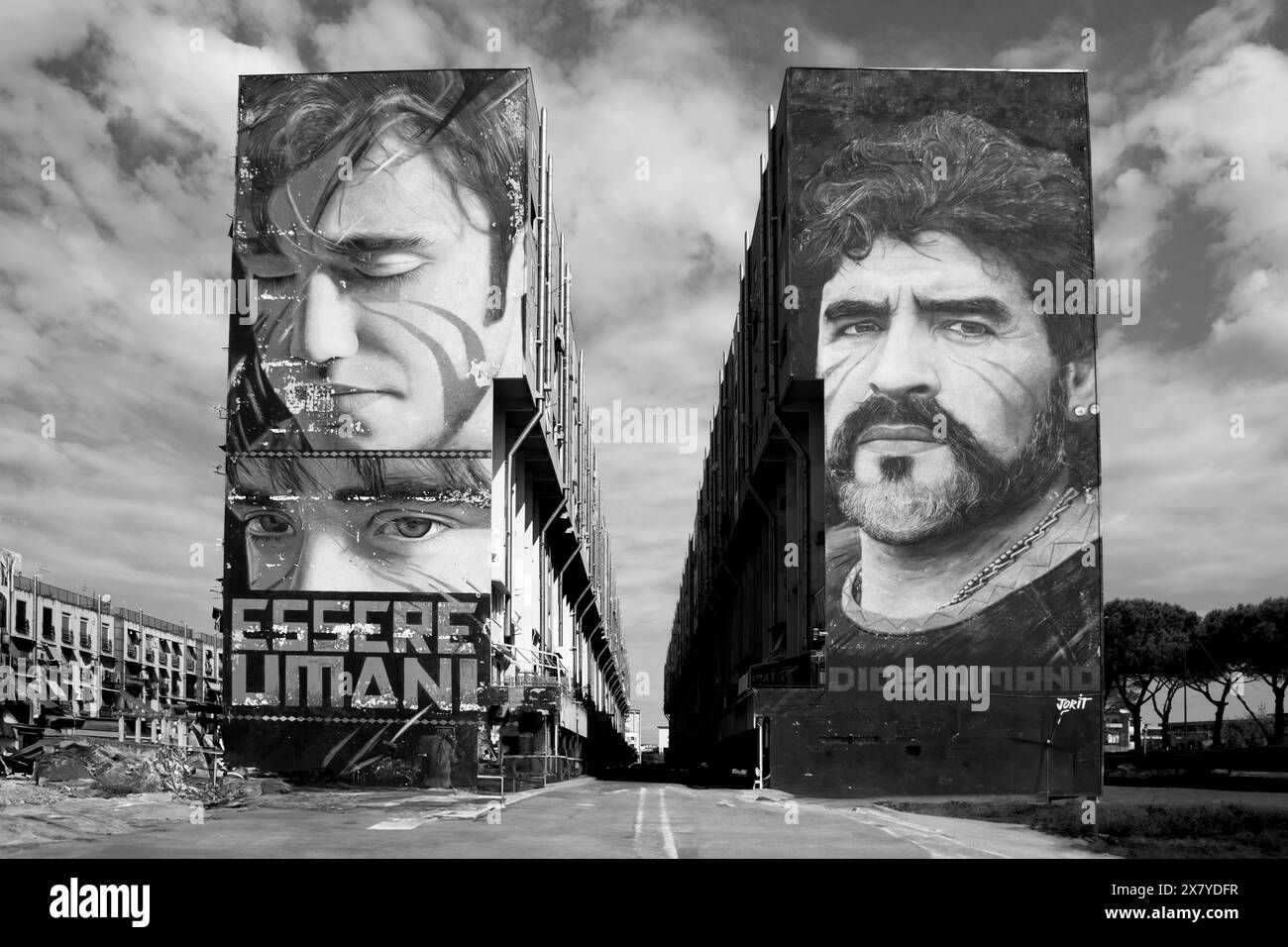 Street artist Jorit's mural of Maradona on a building in Naples, Italy ...