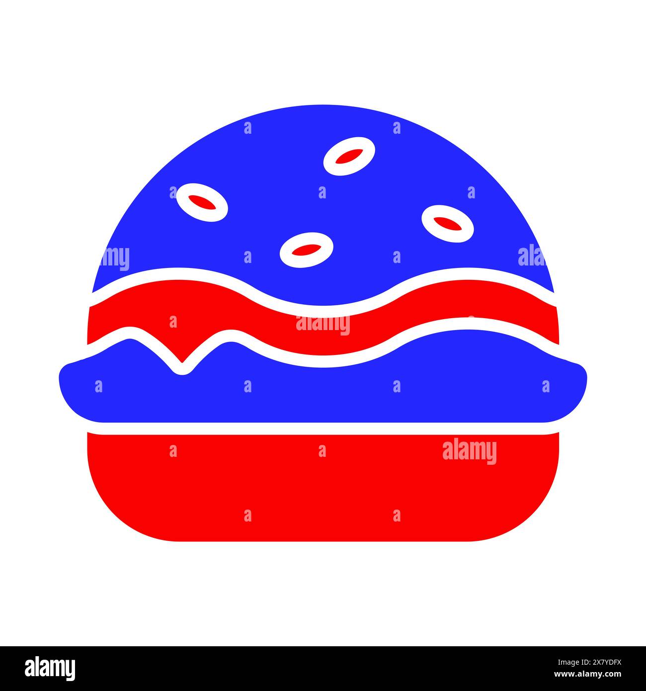 Patriotic burger icon. Blue and red colors with sesame seeds. Symbol of ...