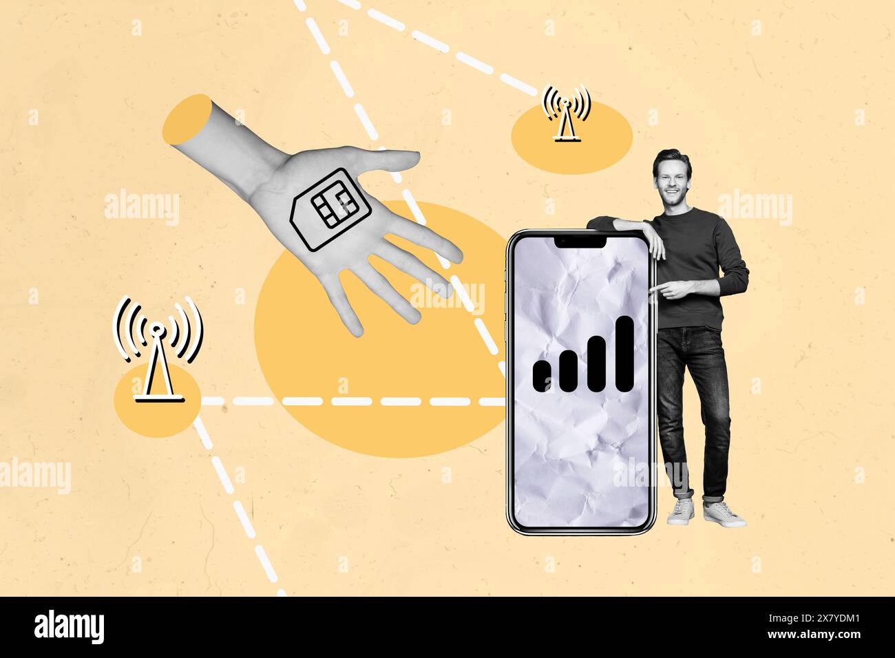 Composite collage of beige background black white silhouette young man ...