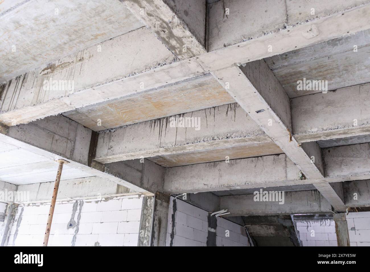 Concrete beam structure at house building construction site Stock Photo ...