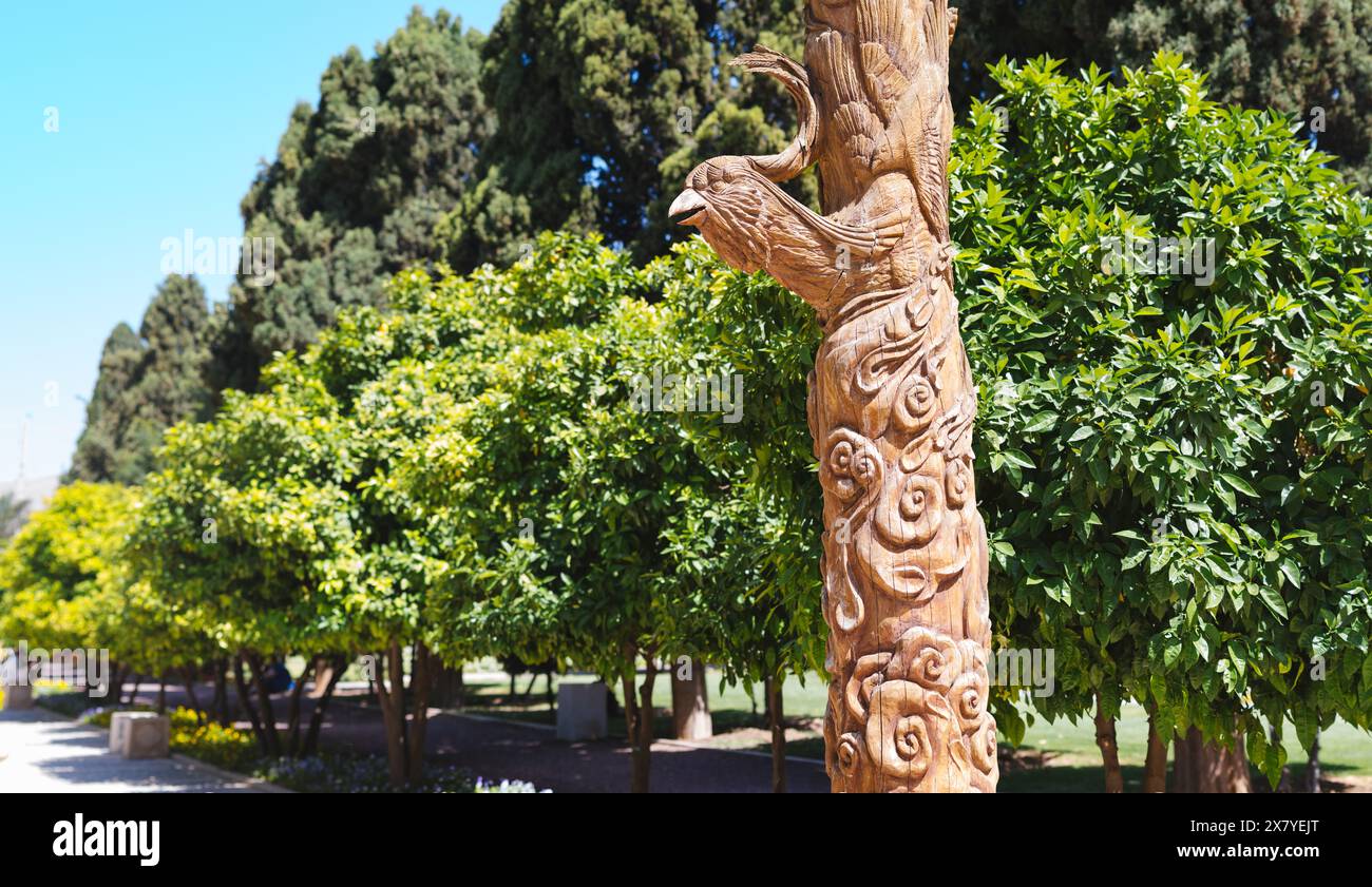 Tree carving in Jahan-Nama Garden, a 14th century garden and building ...