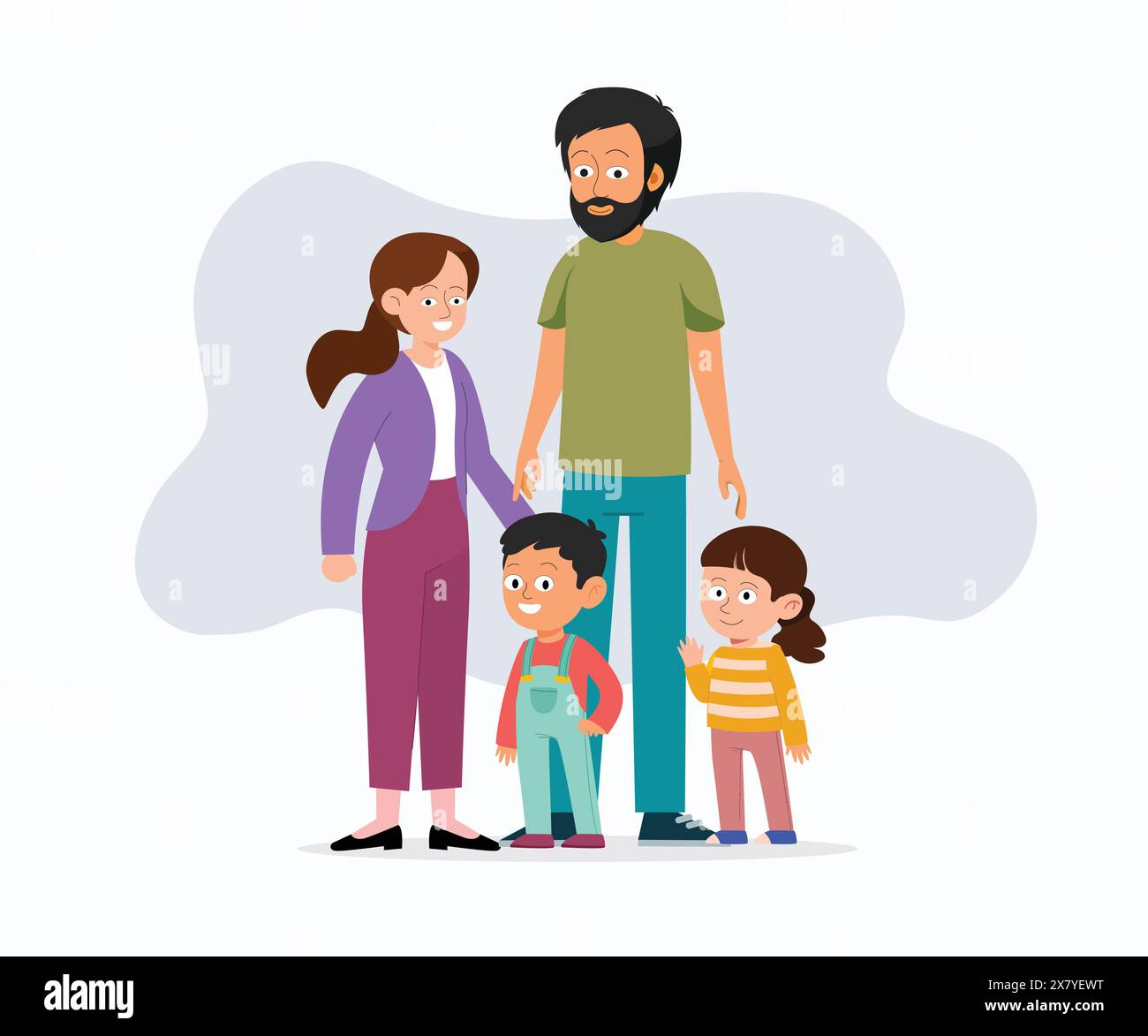 Happy looking family with father, mother, son and daughter simple ...