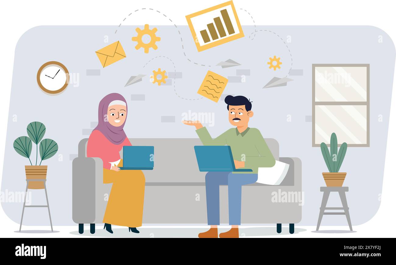 Woman on couch working Stock Vector Images - Alamy