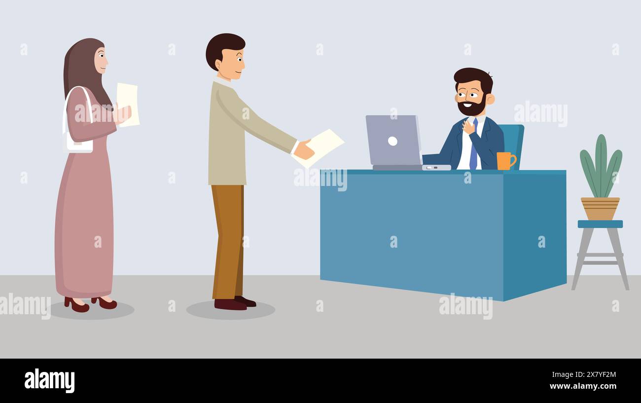 Arabs waiting in line to apply for a job in the office Stock Vector ...