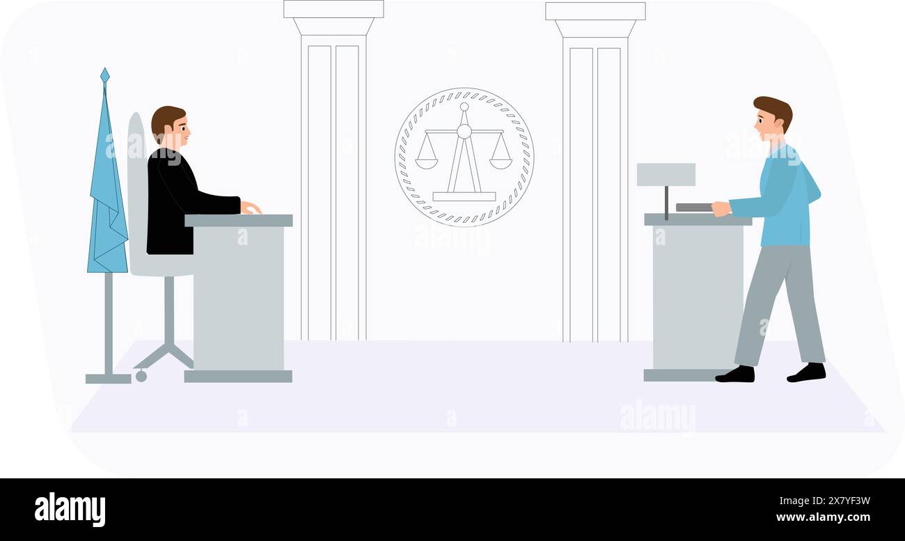 Courtroom and a judge with judgment sign on the wall side view vector ...