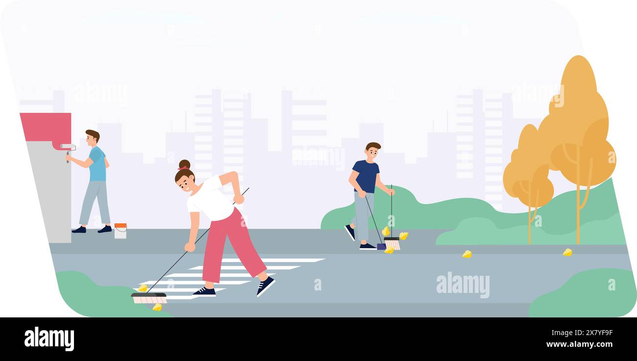 Community service people cleaning the street vector illustration Stock ...